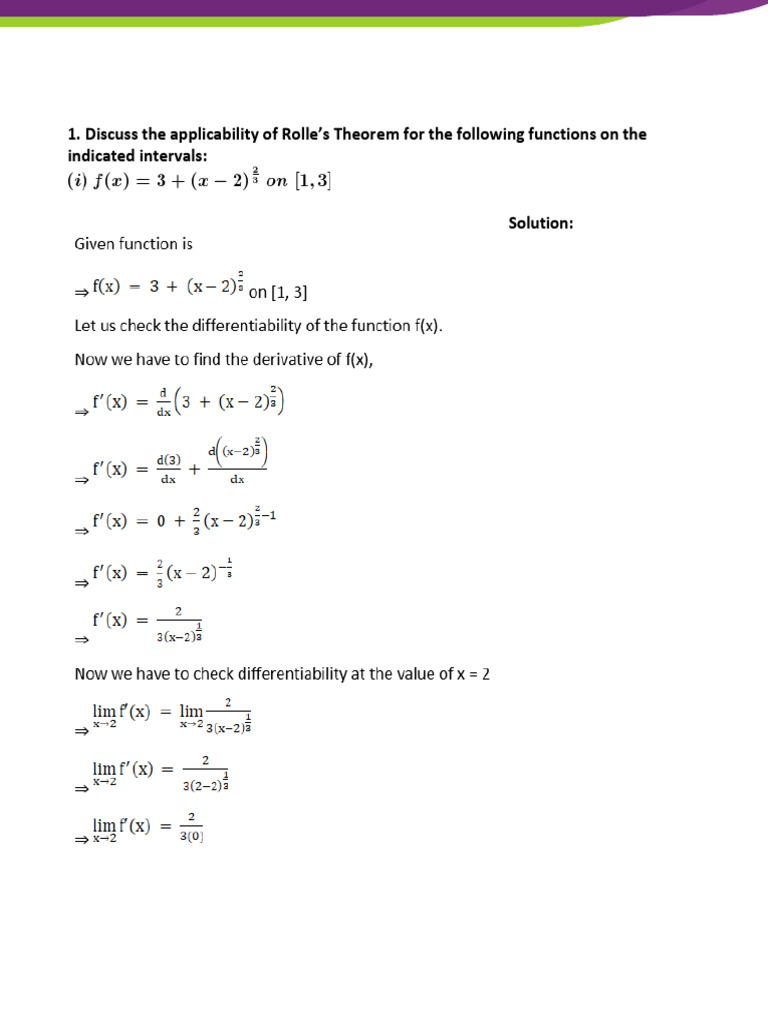 Maths Solutions Chapter 15 Mean Value Theorems | PDF | Function (Mathematics) | Geometry