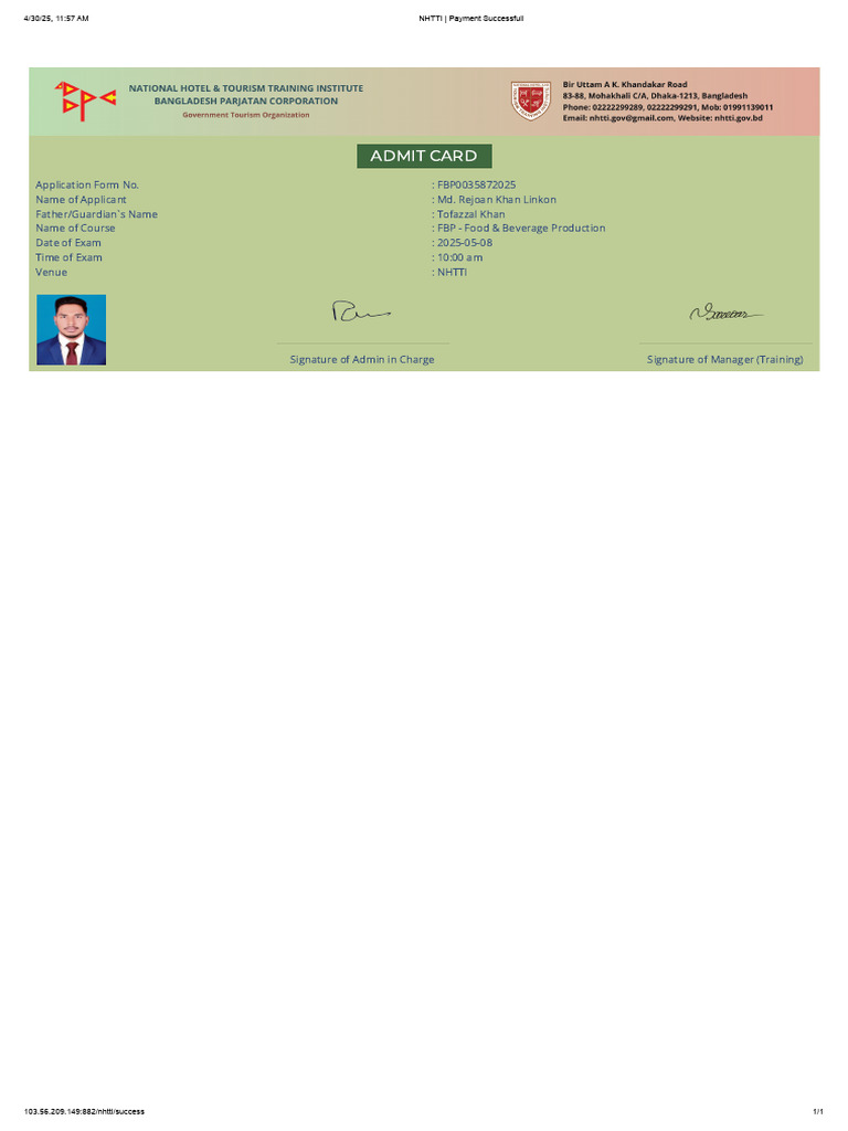 NHTTI - Payment Successfull | PDF