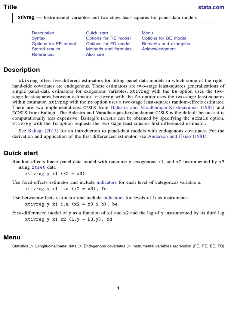xtxtivreg | PDF | Errors And Residuals | Ordinary Least Squares