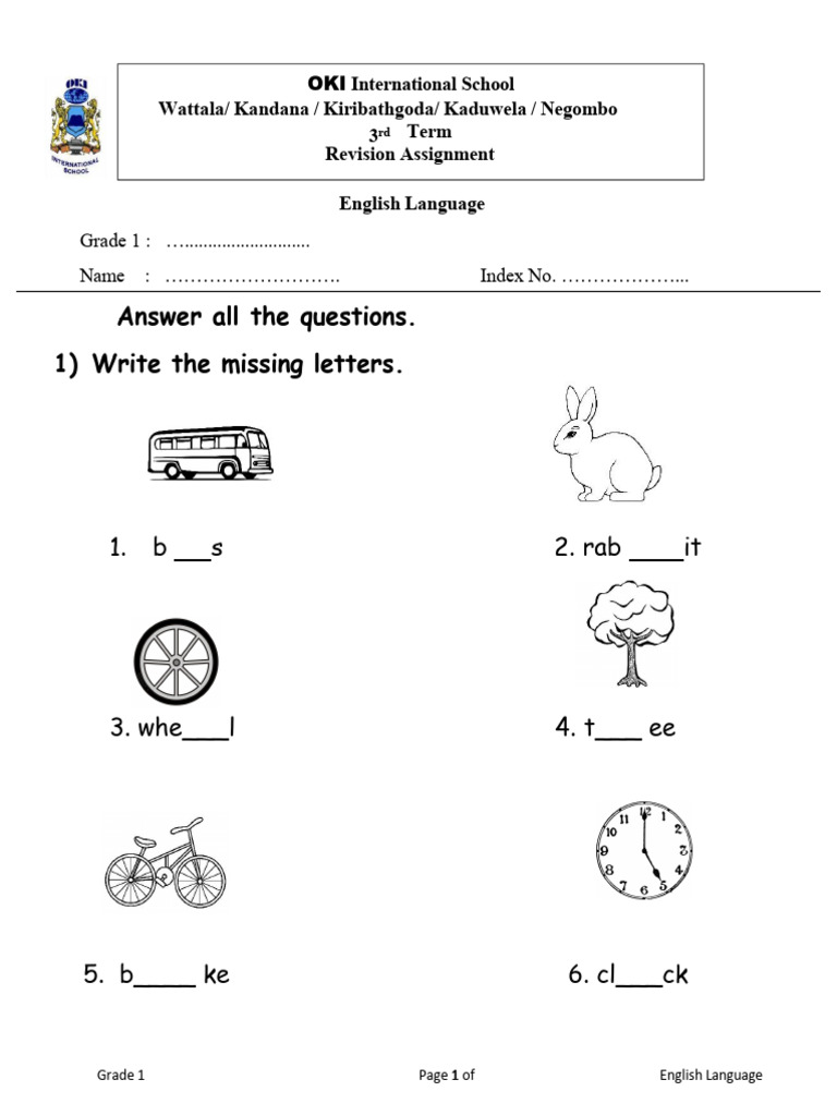 Grade 1 Term 3 English Revision Assignment | PDF | Grammar | Linguistics