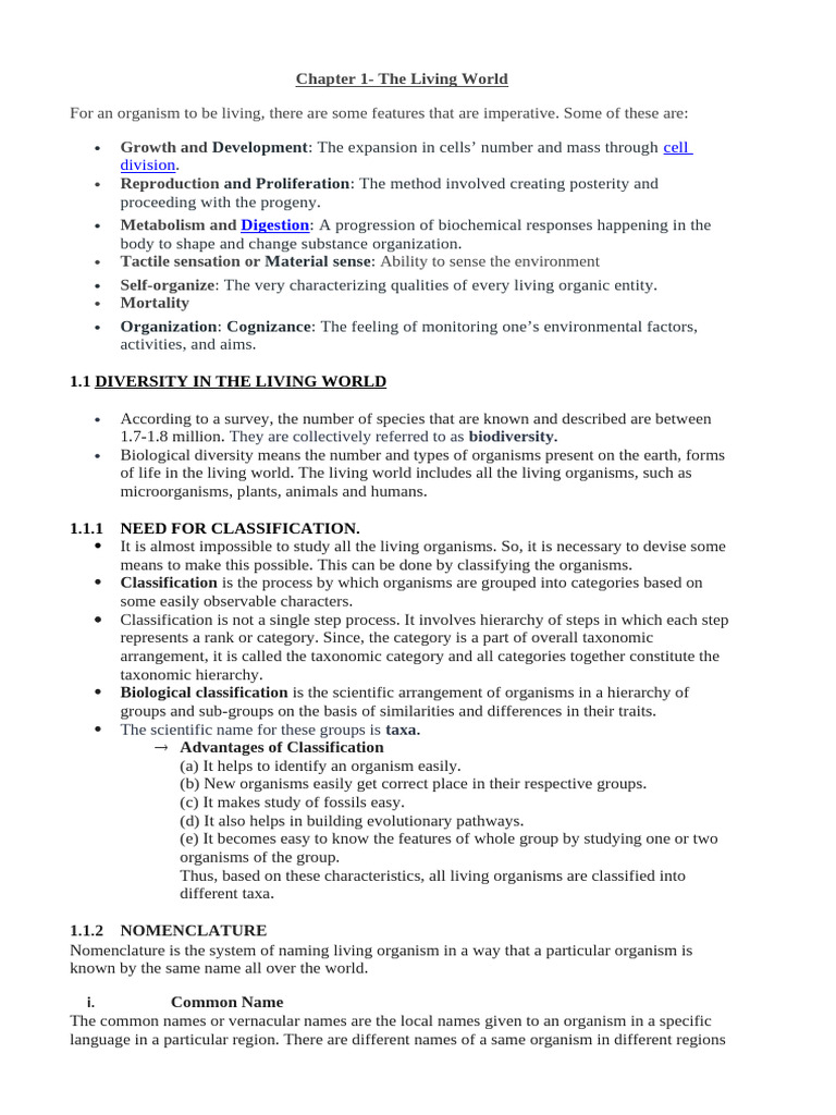 Chapter 1: The Living World and Taxonomy | PDF | Taxonomy (Biology ...