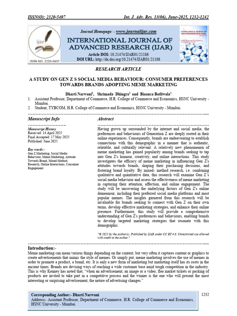 A Study On Gen Z S Social Media Behaviour: Consumer Preferences Towards ...