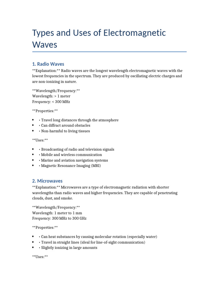 Types and Uses of Electromagnetic Waves | PDF | Radio Wave ...