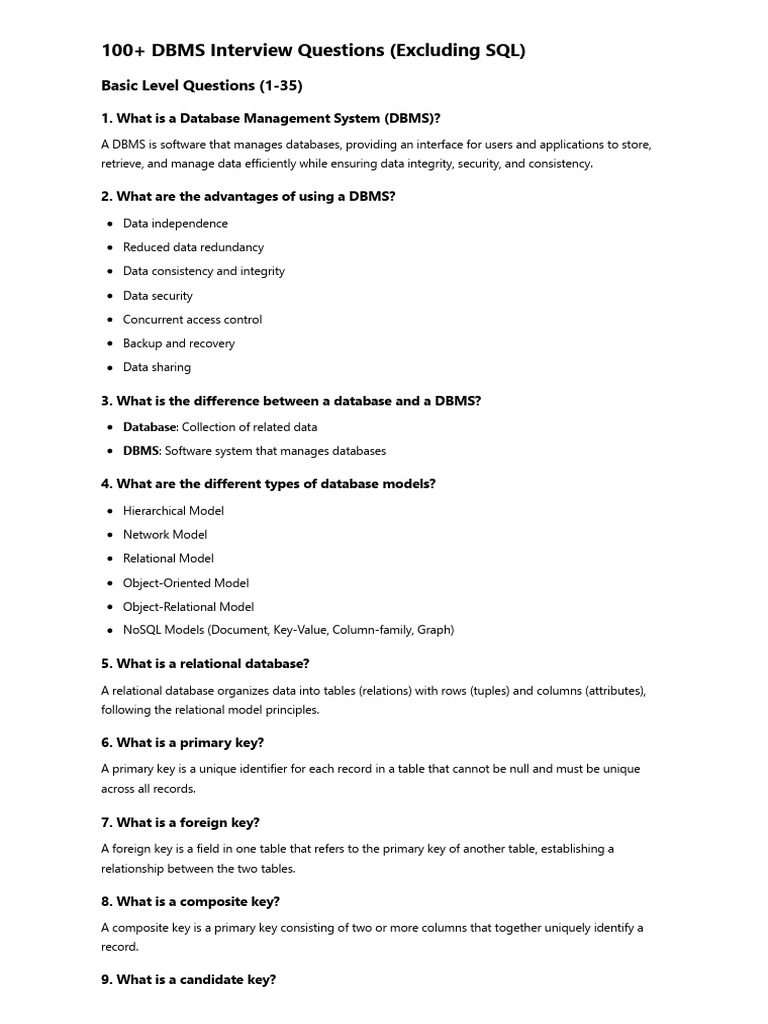 100+ DBMS Interview Questions (Non-SQL) | PDF | Databases | Database Index