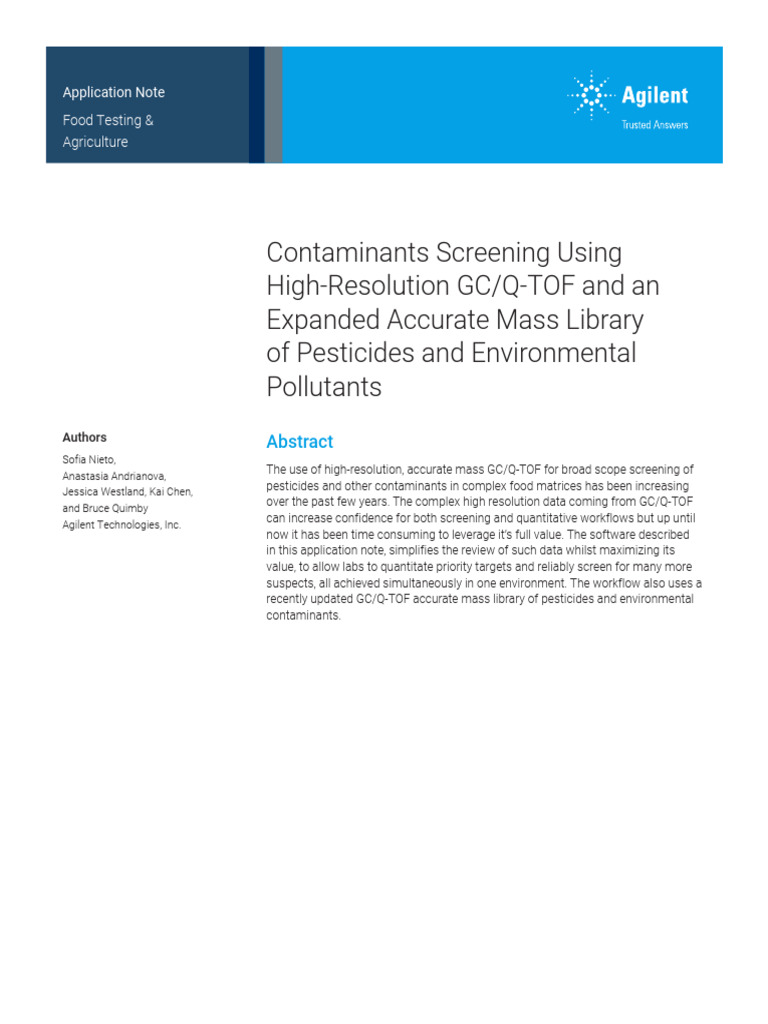 Application Contaminant Screening 7250 GC Q Tof 5994 1346en Agilent ...