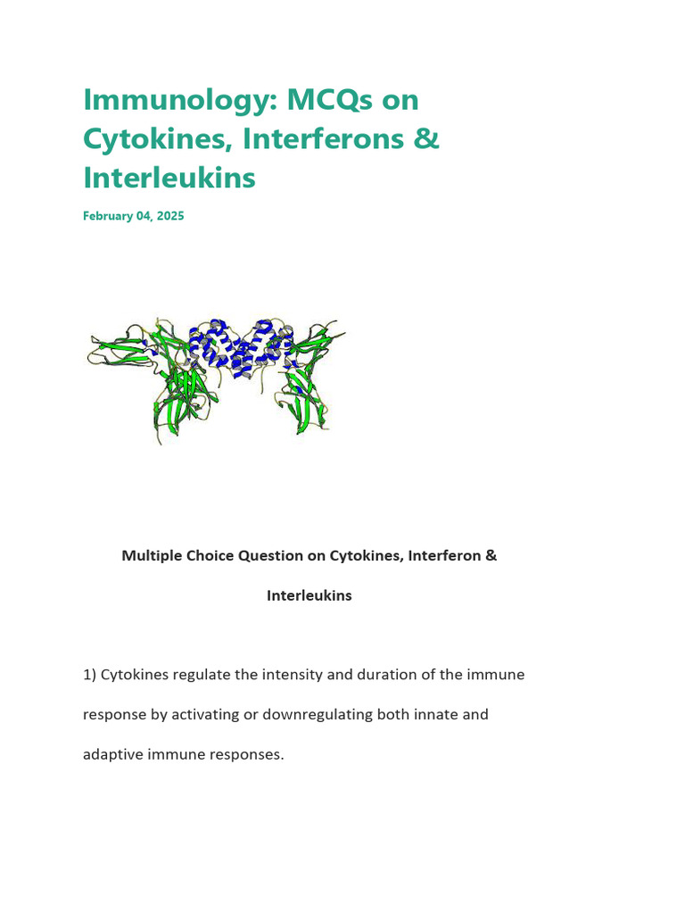 Immunology - MCQs On Cytokines, Interferons & Interleukins | PDF | Cytokine | Interleukin