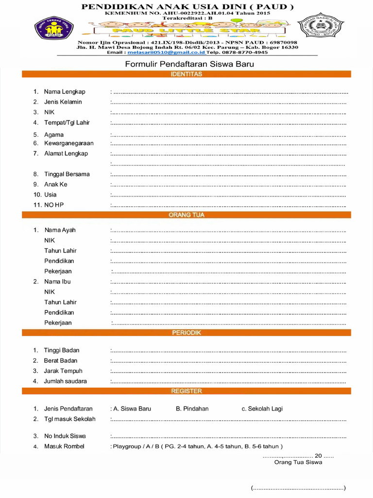 PDF Formulir Pendaftaran Siswa Paud TK KB Tpa Doc Tahun Ajaran 2019 2020 WWW Dapodikco Id ...