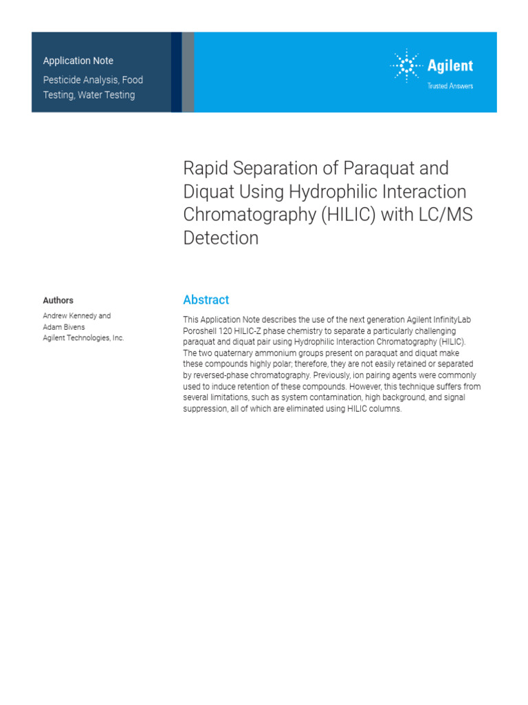 HILIC Method for Paraquat Diquat Separation | PDF | Liquid ...