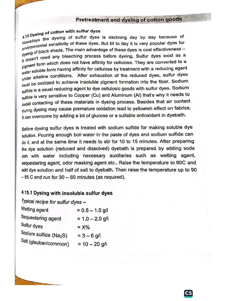 Dyeing With Insoluble Sulphur Dye | PDF
