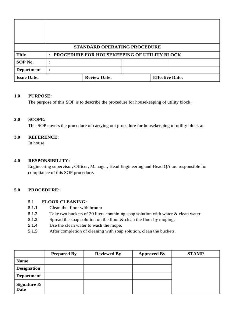 Eg-020 Procedure For Housekeeping of Utility Block | PDF | Housekeeping ...