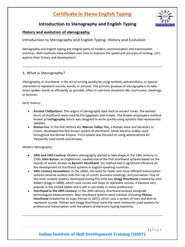 Introduction To Stenography and English Typing | PDF | Shorthand ...