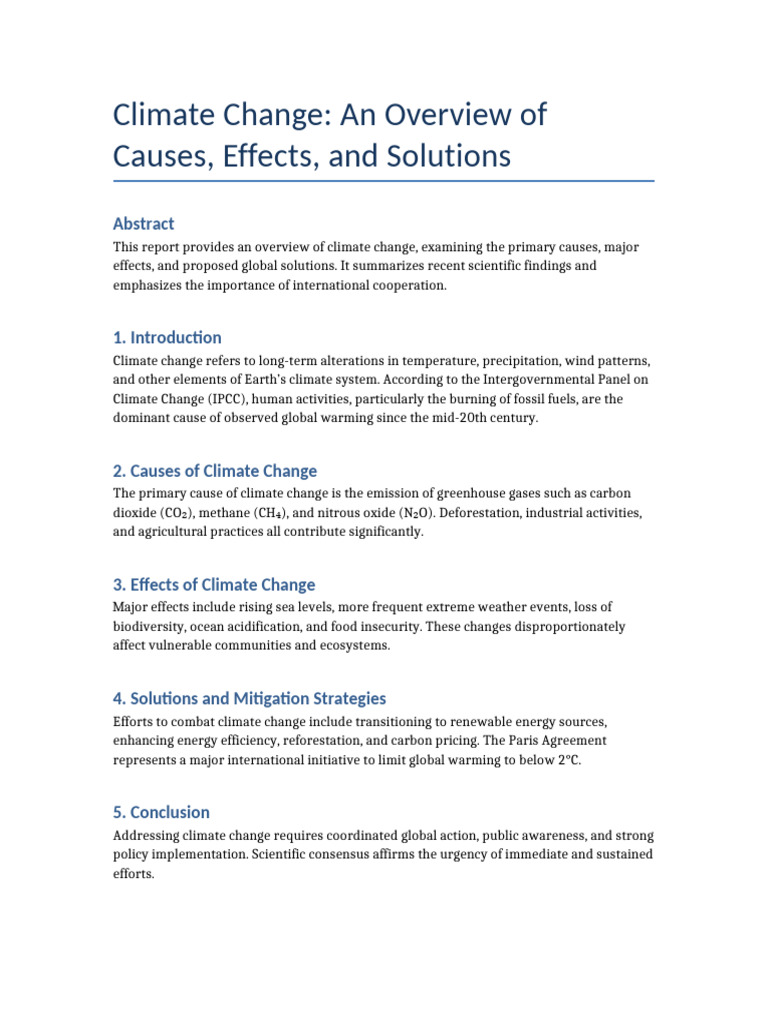 Climate Change: Causes and Solutions | PDF