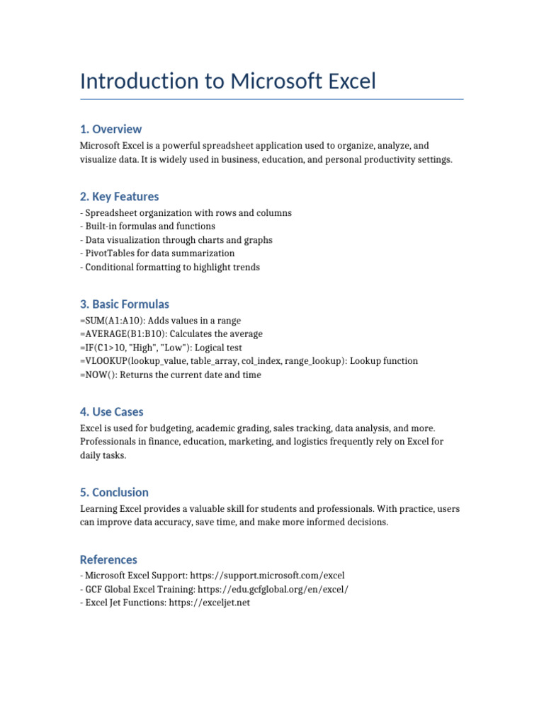 Introduction To Microsoft Excel: Essential Guide For Beginners | PDF