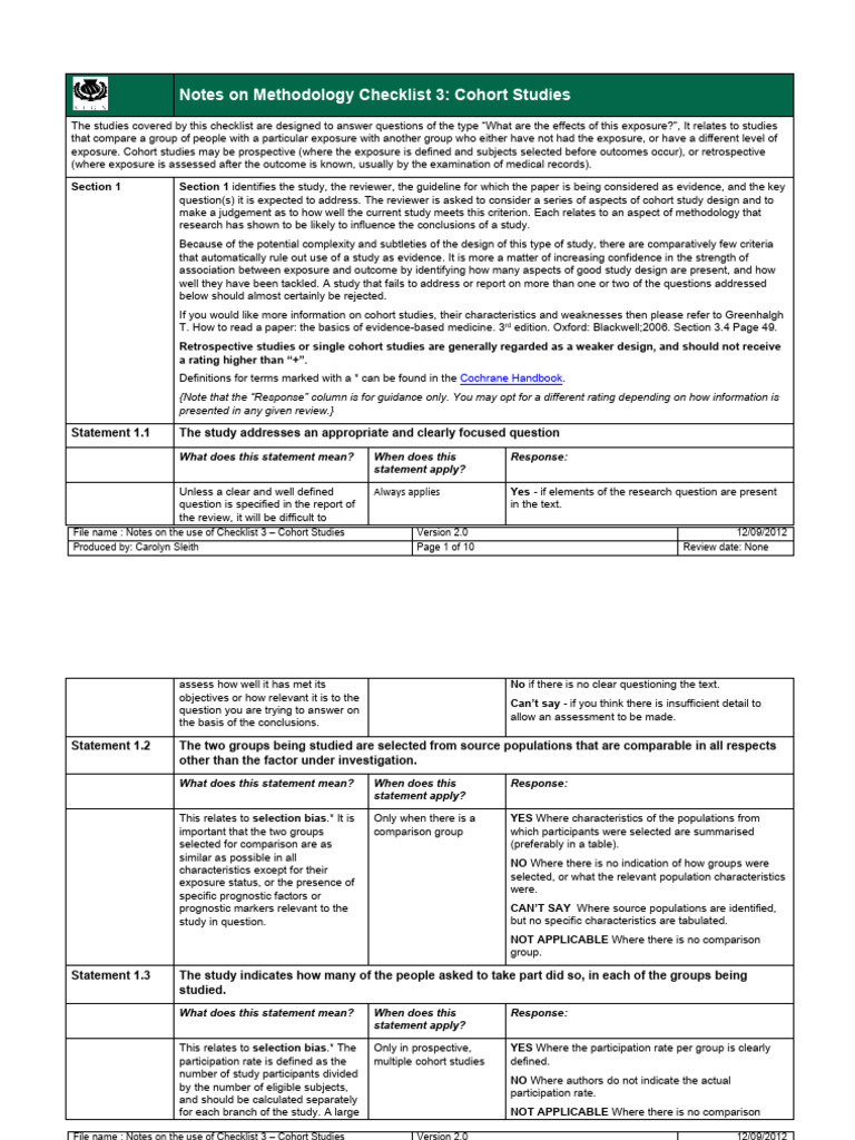 Cohort Study Methodology Checklist Guide | PDF | Cohort Study | Confounding