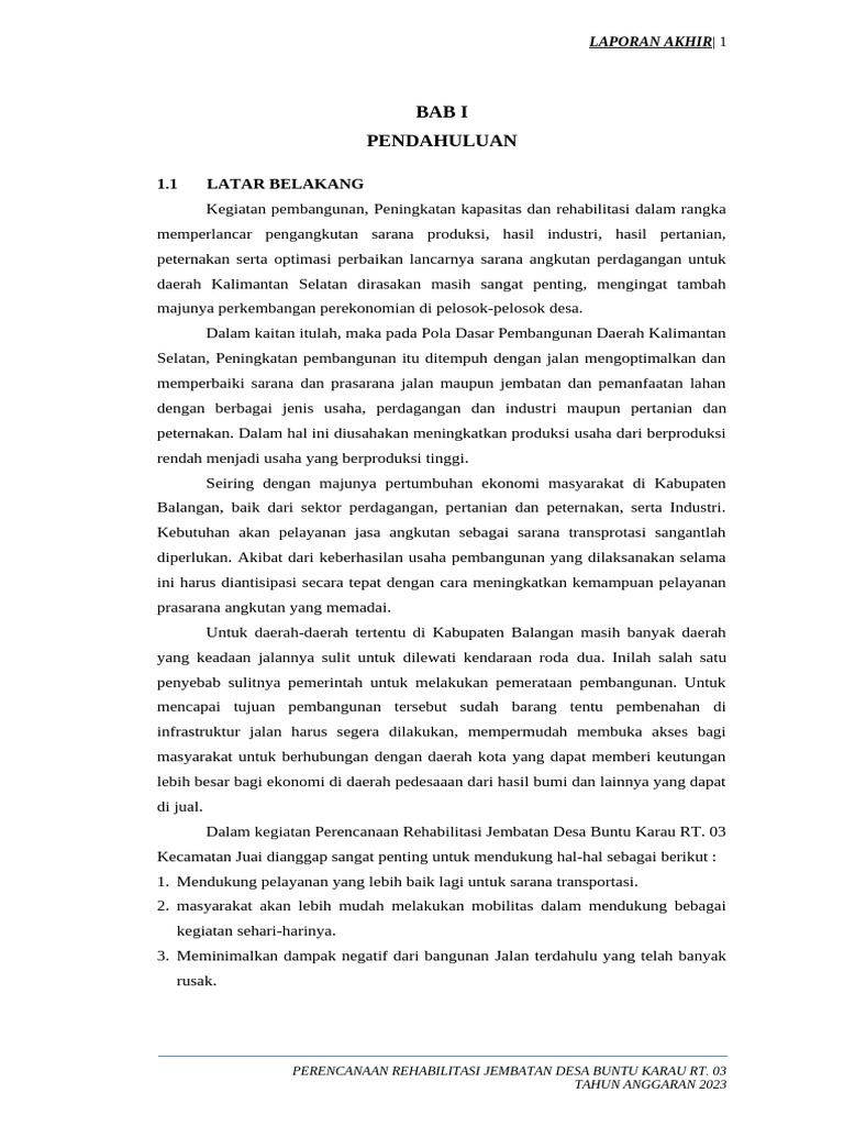 Rehabilitasi Jembatan Desa Buntu Karau | PDF