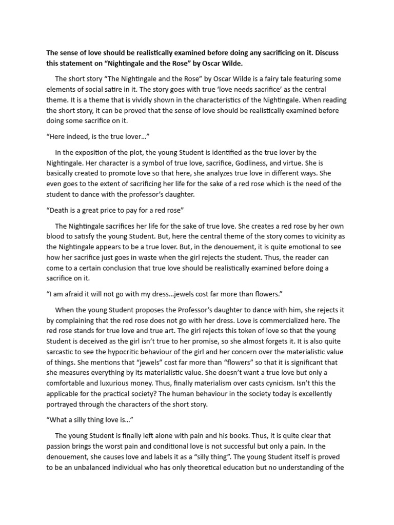 Examining Love in Wilde's Nightingale | PDF