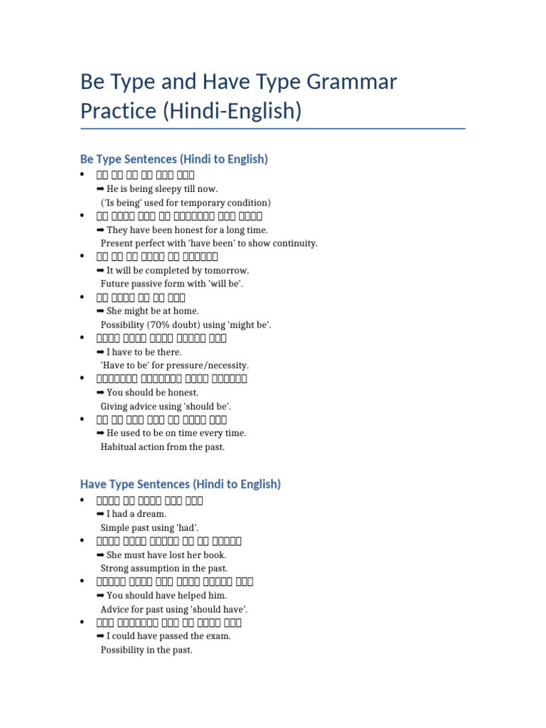Be Have Grammar Practice Worksheet | PDF