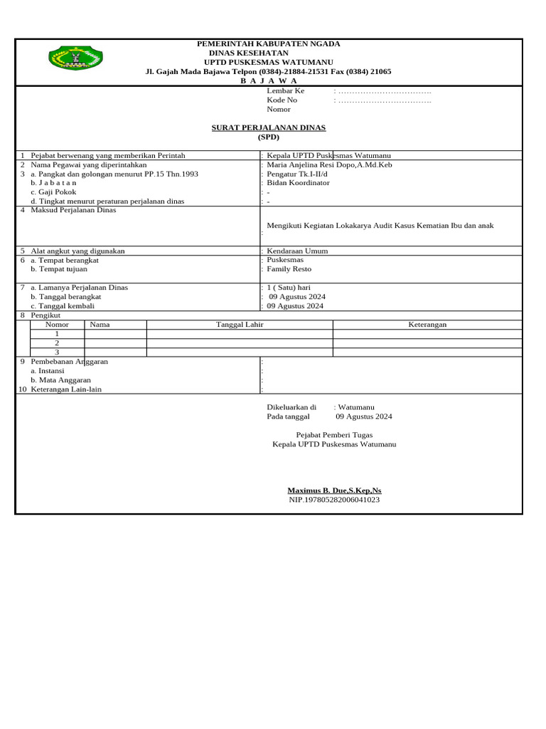 Contoh SPT & SPPD Pusksemas-1 | PDF
