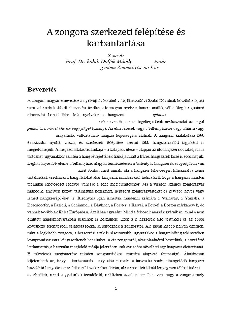 A Zongora Szerkezeti Felépítése És Karbantartása | PDF