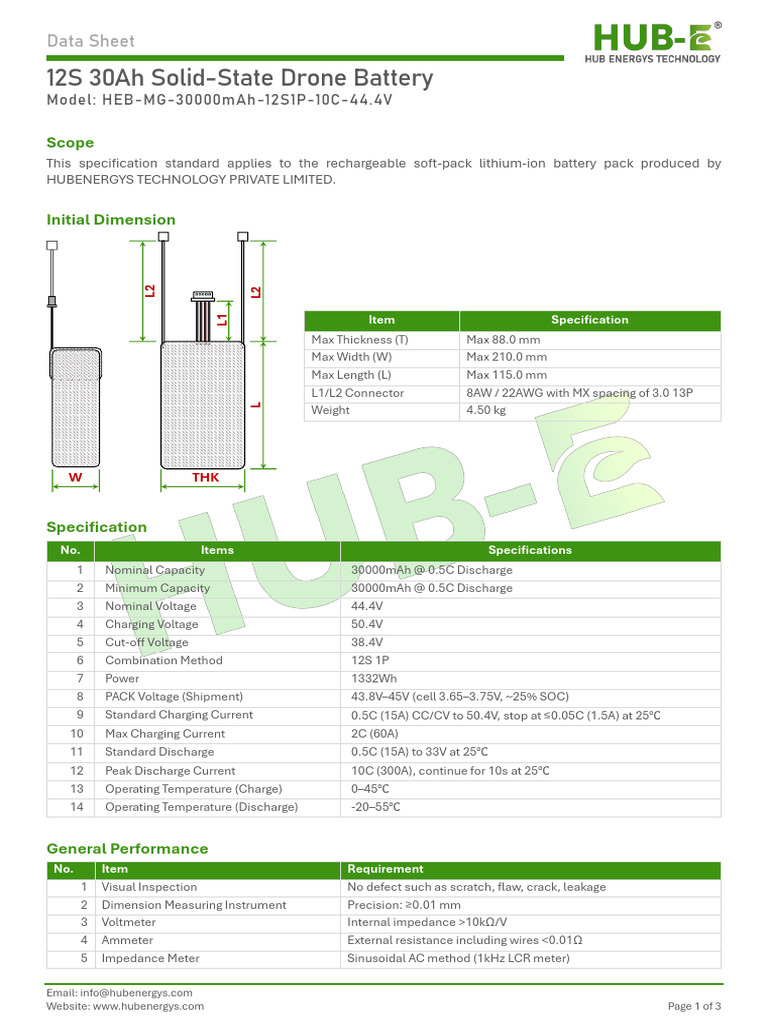 12S 30Ah Solid-State Drone Battery Data | PDF | Voltage | Rechargeable ...