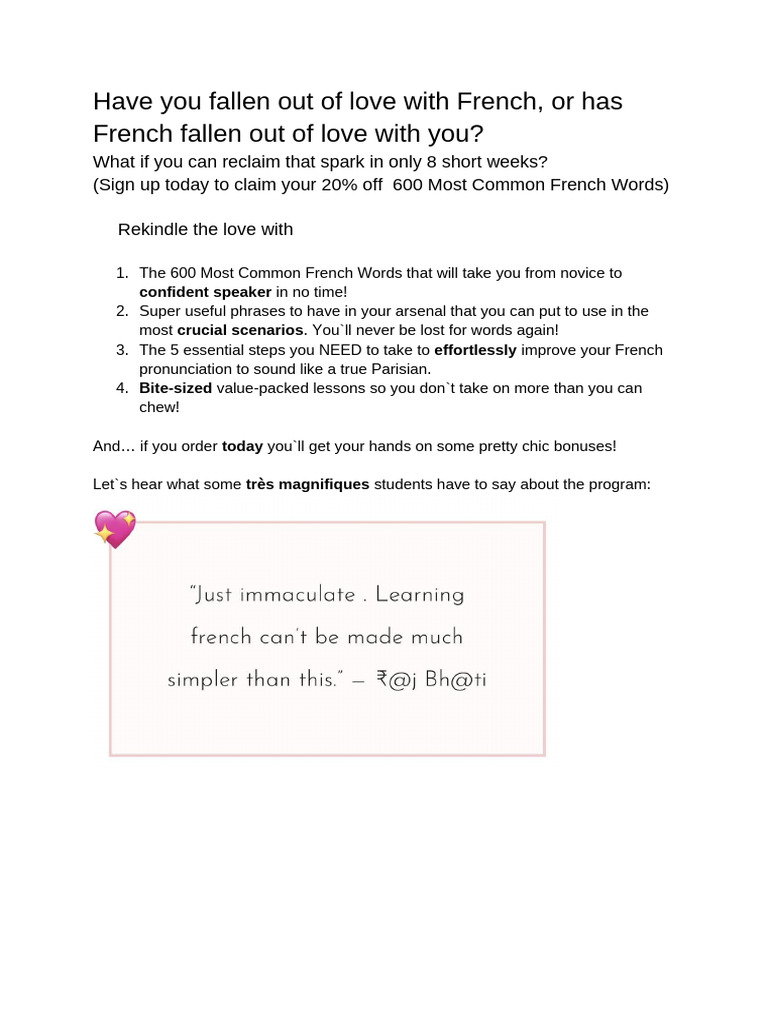 2 Landing Page Update - 600 Most Common French Words | PDF