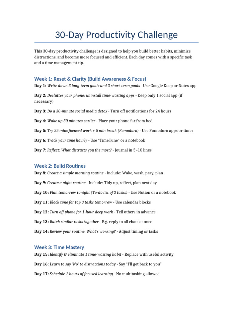 30-Day Productivity Habit Builder | PDF