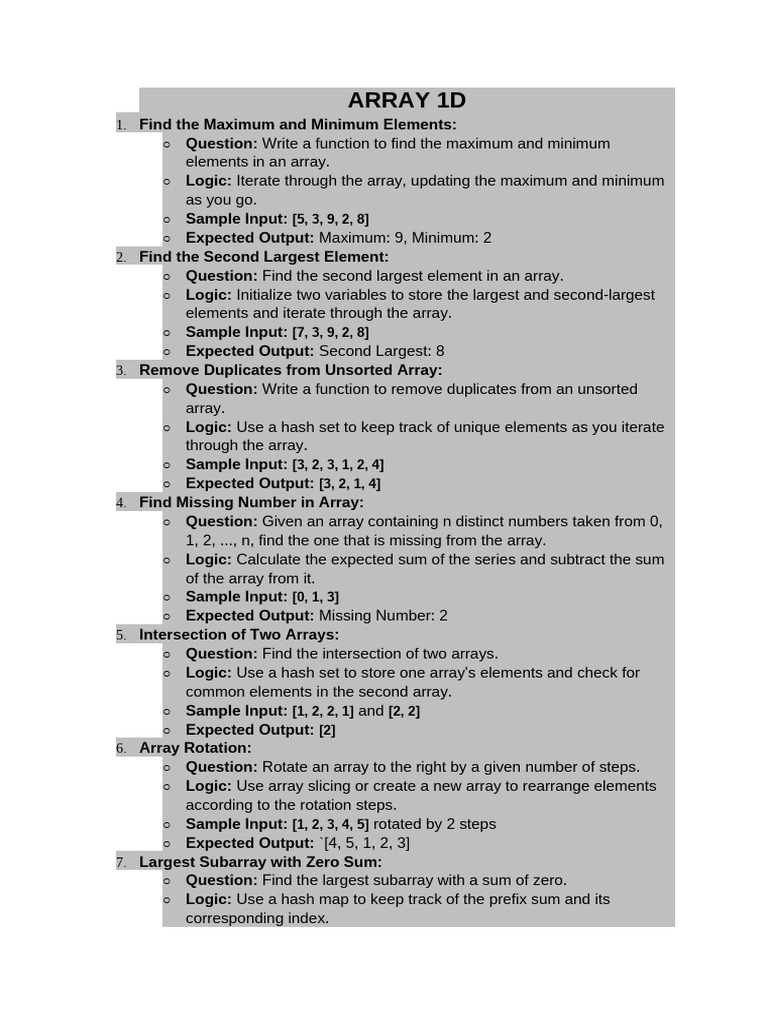 ARRAY 1D 2D Problem Statment | PDF | Interval (Mathematics) | Logic Gate
