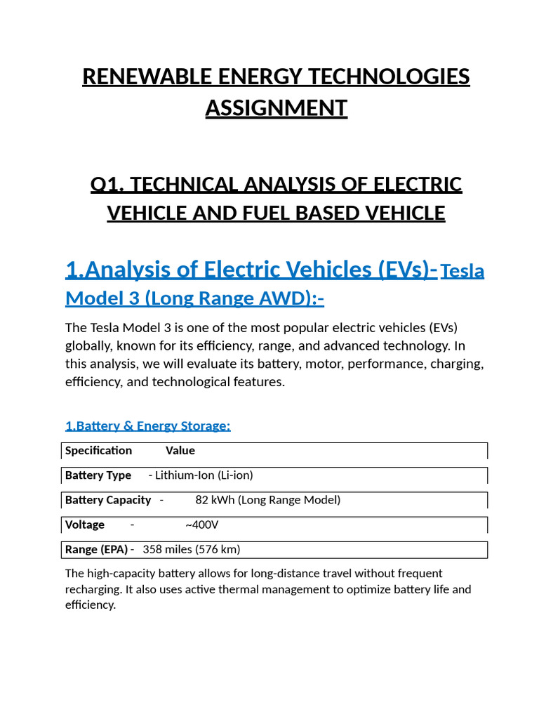 Analysis of Electric Vehicle and Fuel Based Vehicle-1 | PDF | Electric ...