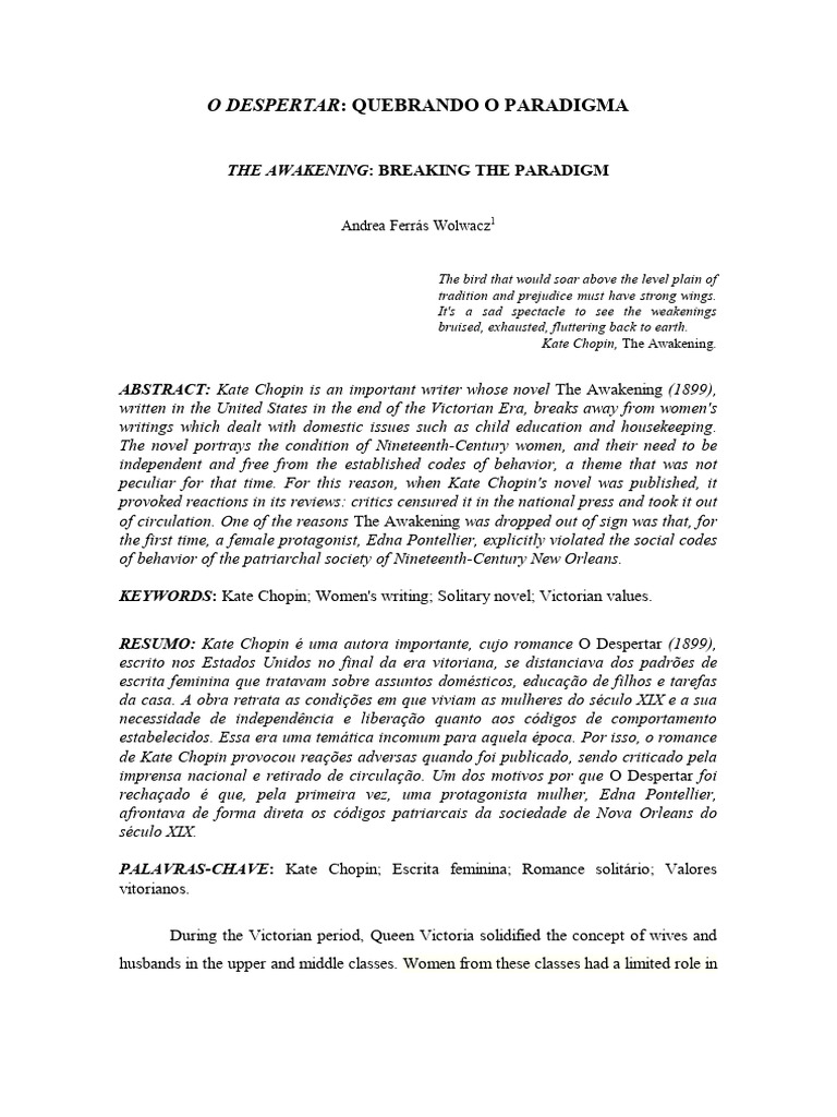 The Awakening 1899 Breaking With The Par | PDF | The Awakening (Chopin ...