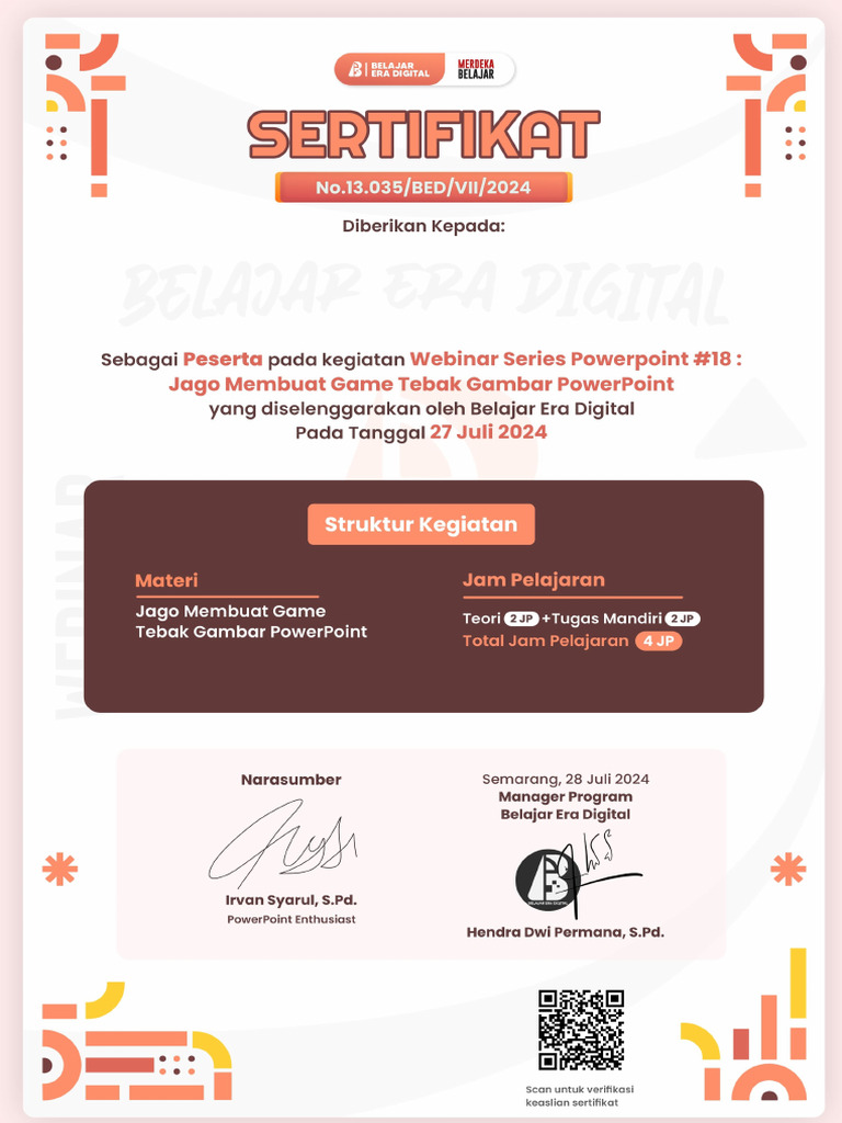 Sertifikat - Asmani, S.PD | PDF