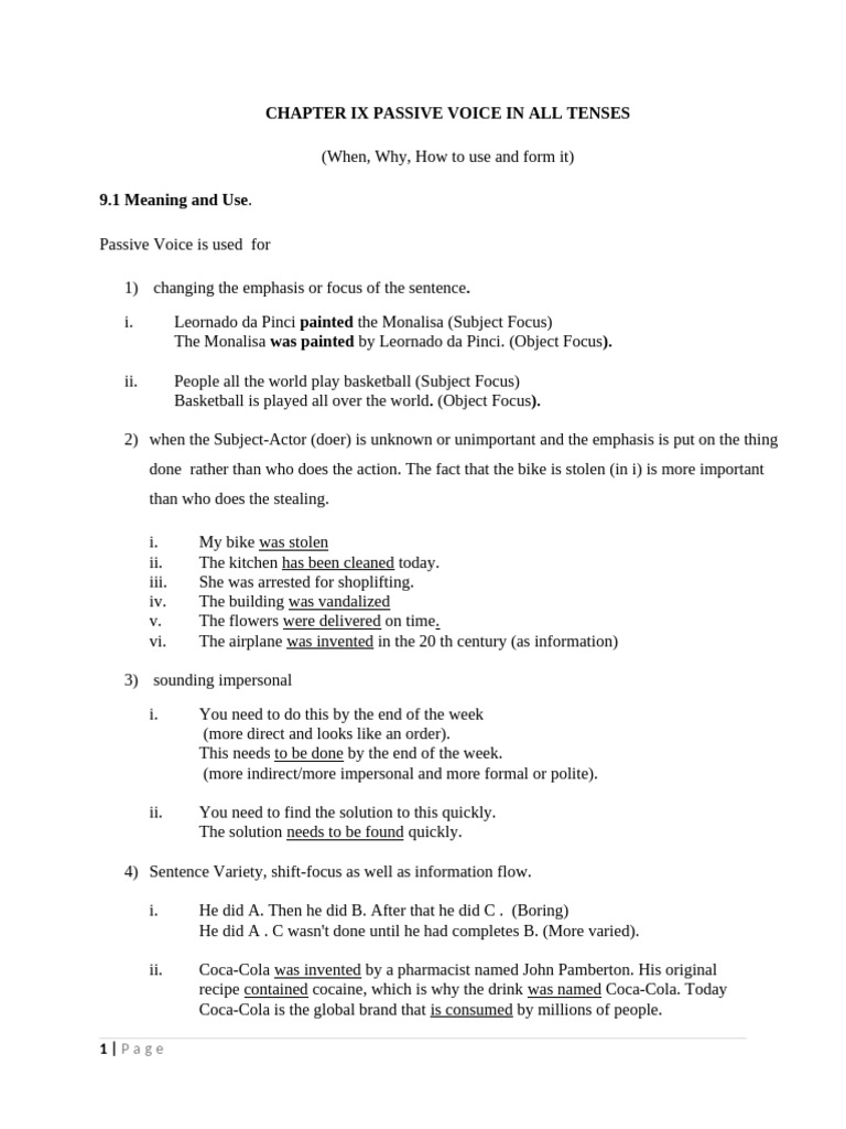 Chapter Ix Passive Voice in All Tenses | PDF | Perfect (Grammar) | Linguistic Morphology