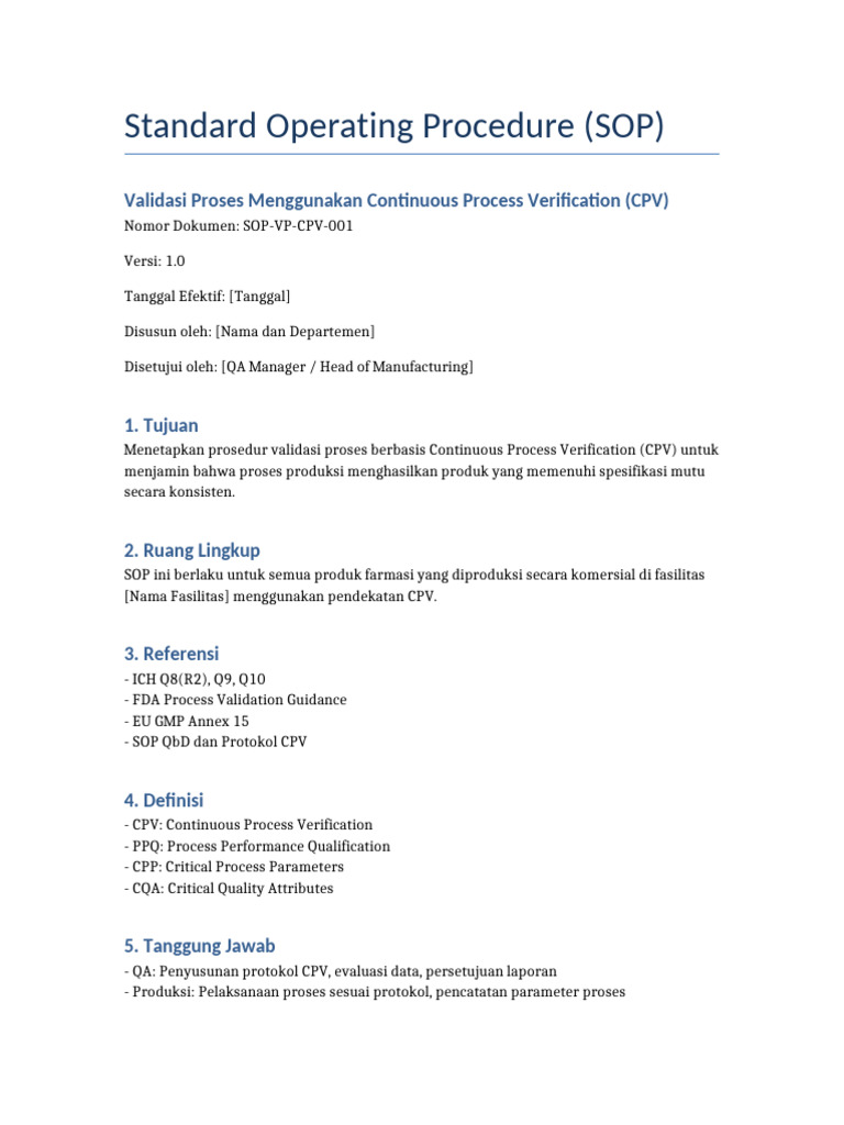 SOP Validasi Proses CPV | PDF