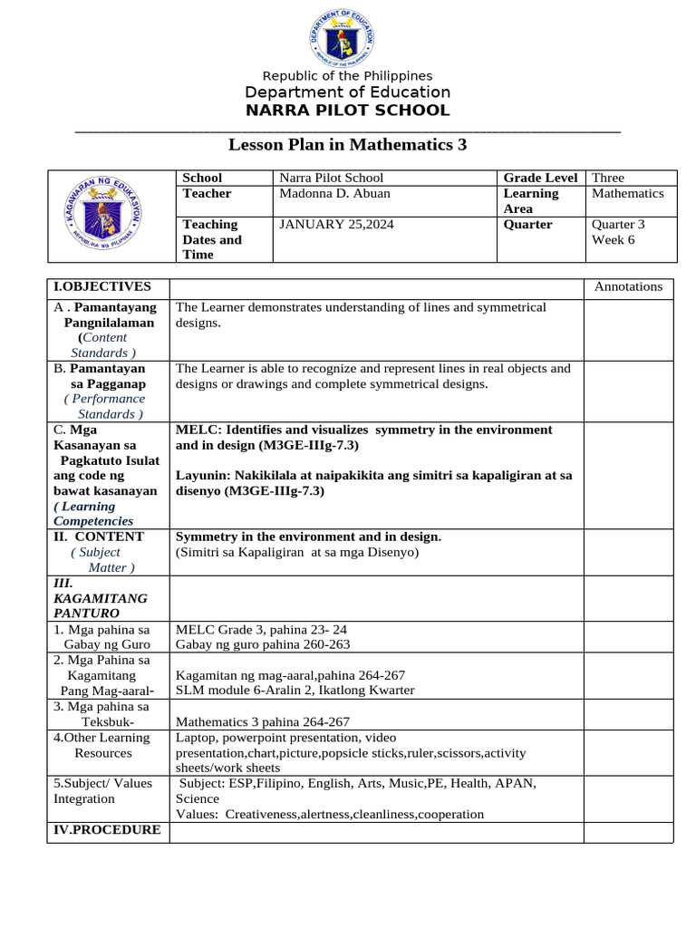 Abuan q3 Lesson Plan Math3 | PDF