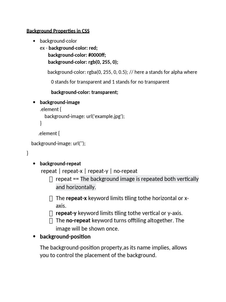 CSS Background Properties | PDF | Computer Graphics