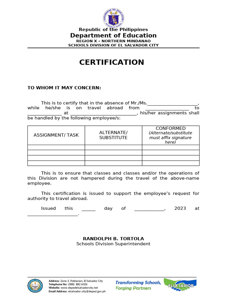2023 Certification For Travel Abroad | PDF