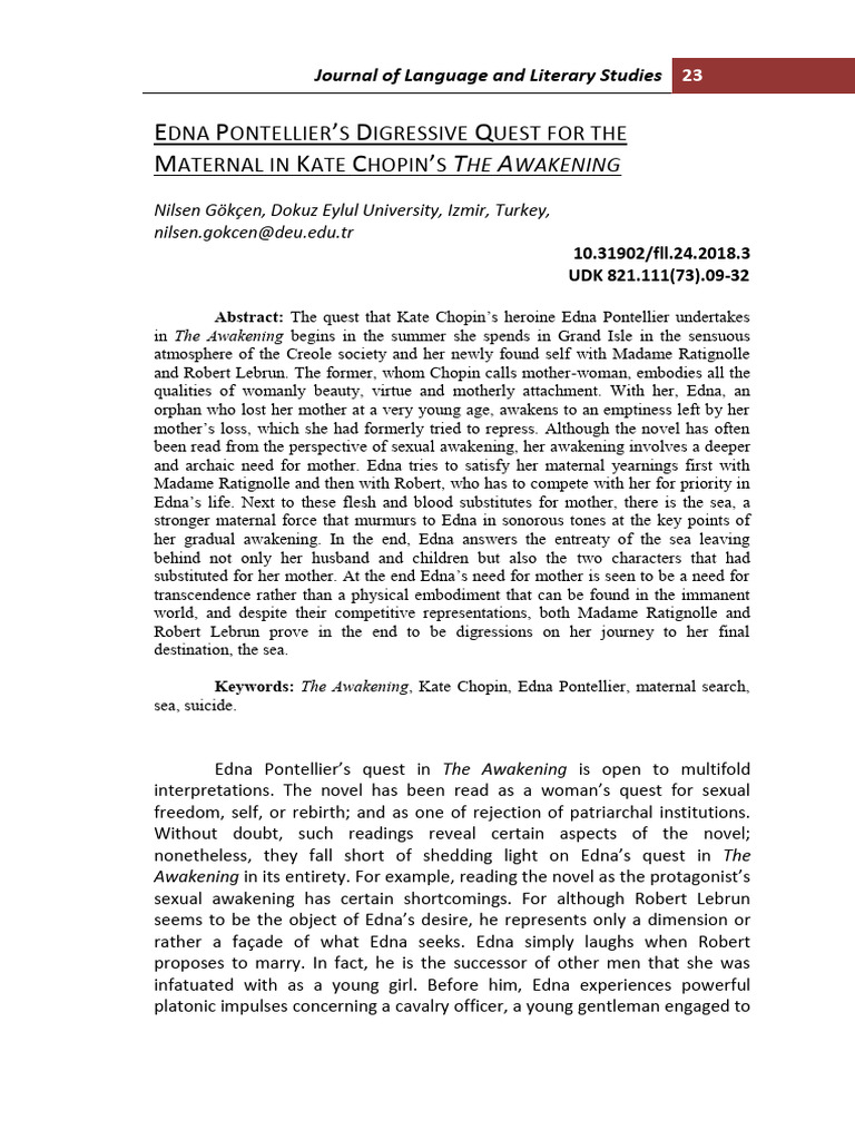 Edna Pontellier S Digressive Quest For T | PDF | The Awakening (Chopin ...