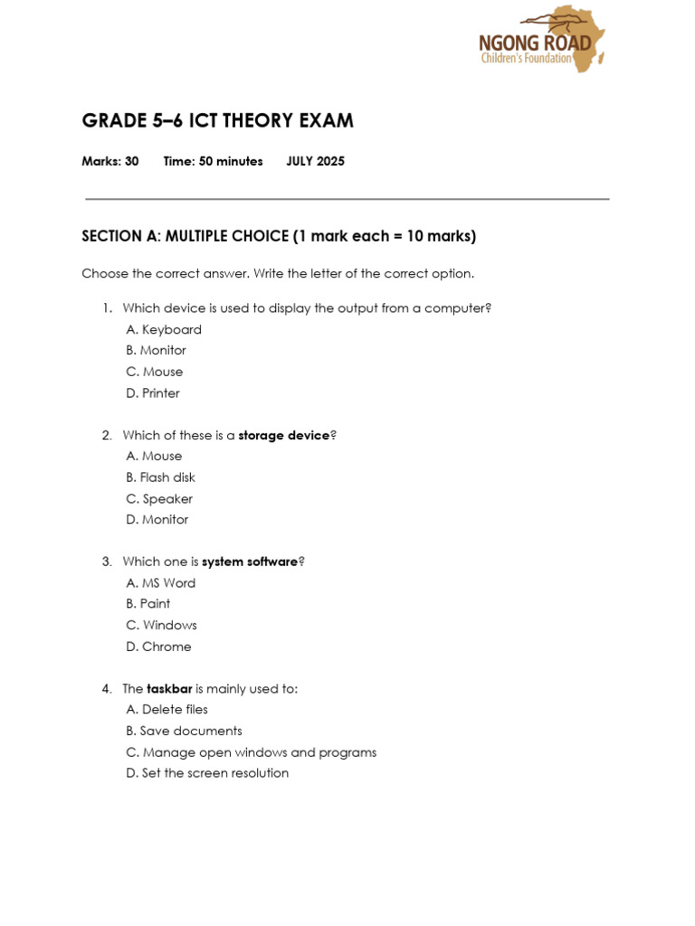 Grade 5-6 Ict Theory Exam | PDF | Word Processor | Software