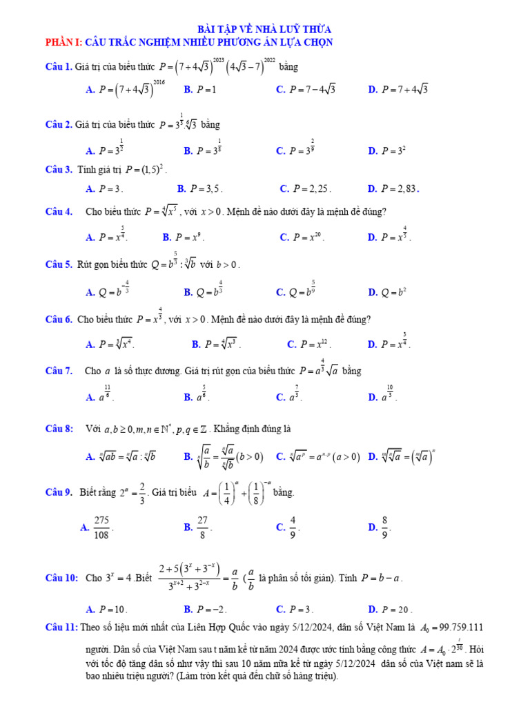 Bai Tap Luy Thua HS | PDF
