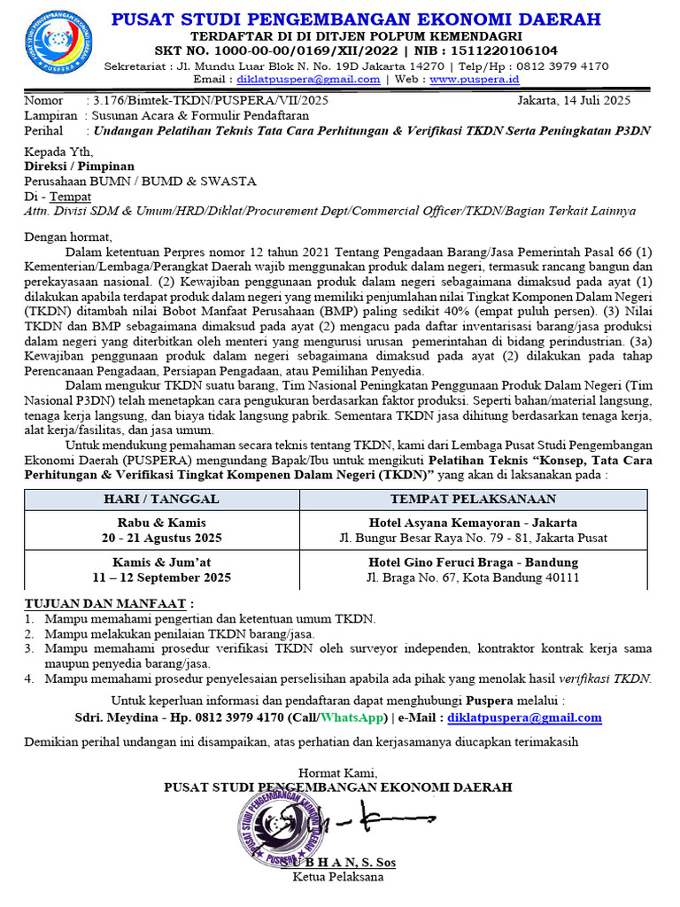 Pelatihan Teknis Konsep, Tata Cara Perhitungan & Verifikasi TKDN | PDF