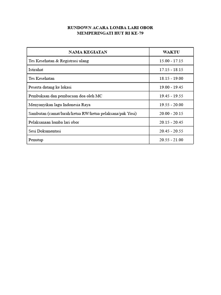 Rundown Acara Lomba Lari Obor | PDF