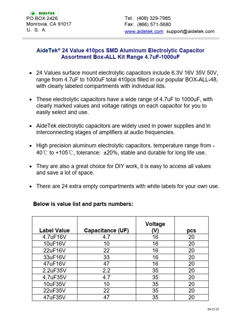 Capacitor Set Details | PDF