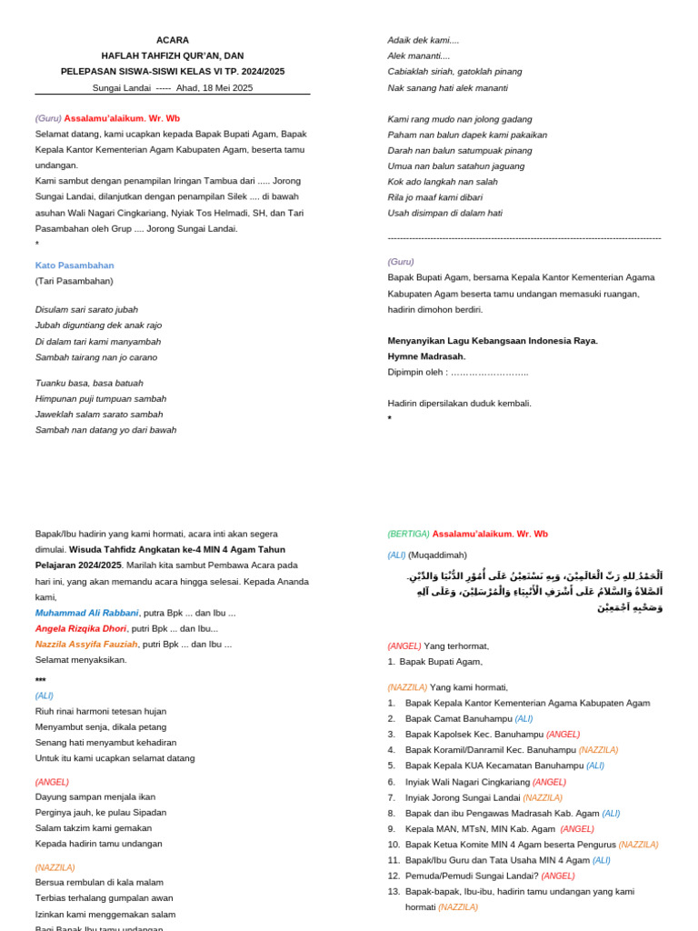 Teks MC Wisuda Tahfidz 2025 | PDF