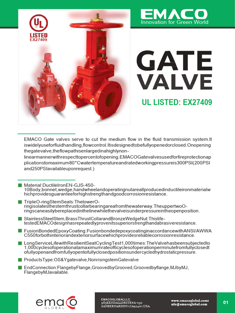 EMACO Gate Valves Specifications Guide | PDF
