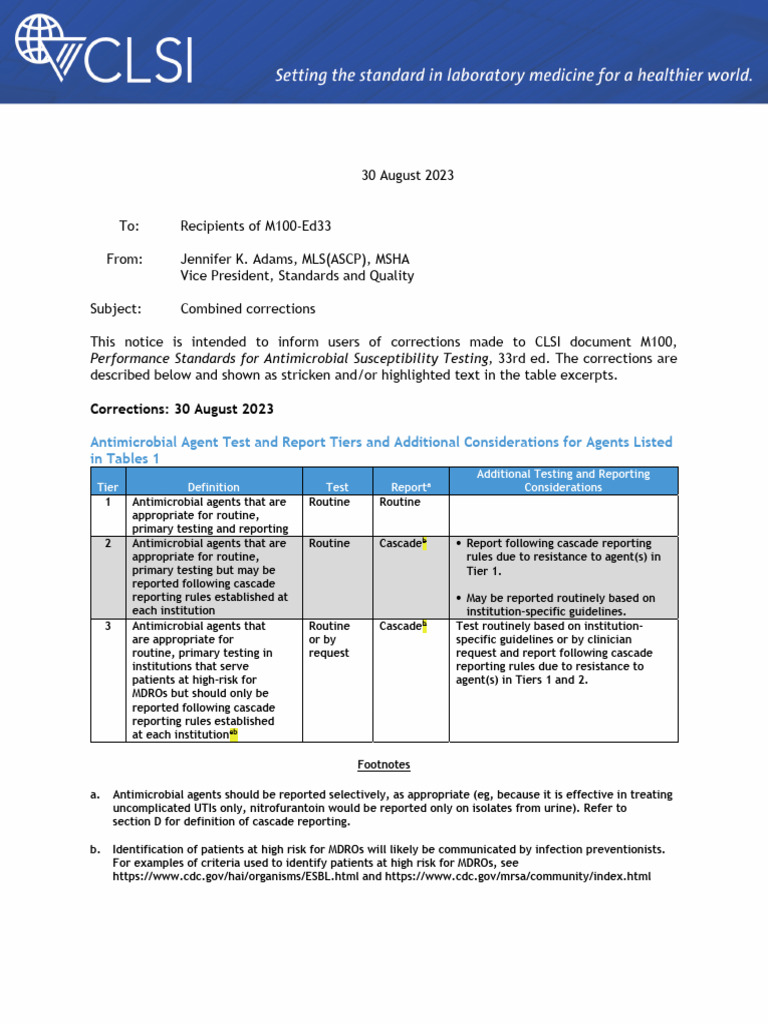 CLSI 33 Supplement 2023 | PDF | Beta Lactamase | Microbiology