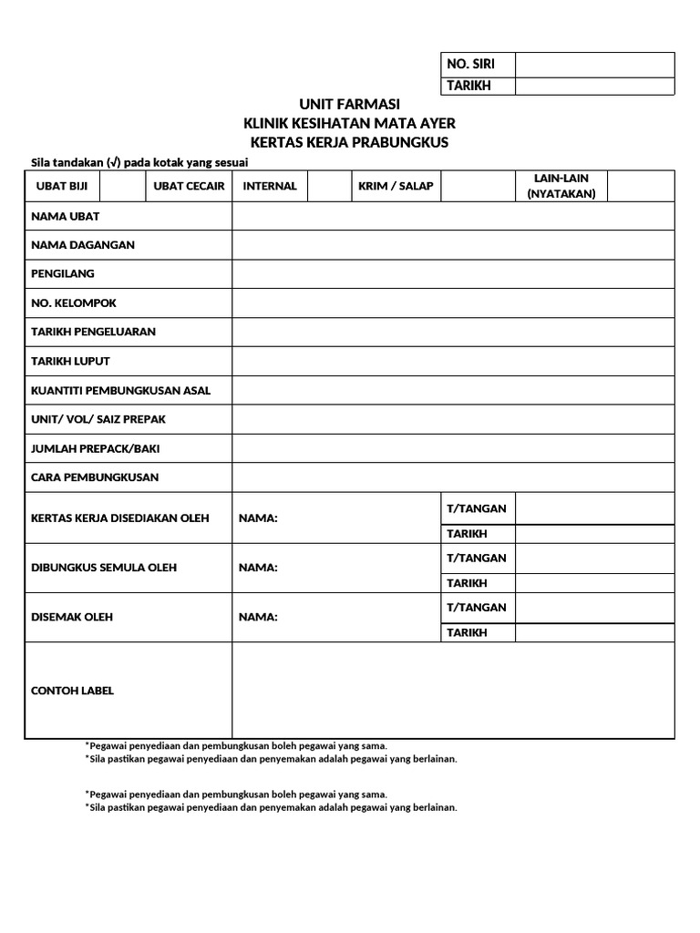 Prosedur Pembungkusan Ubat Klinik | PDF