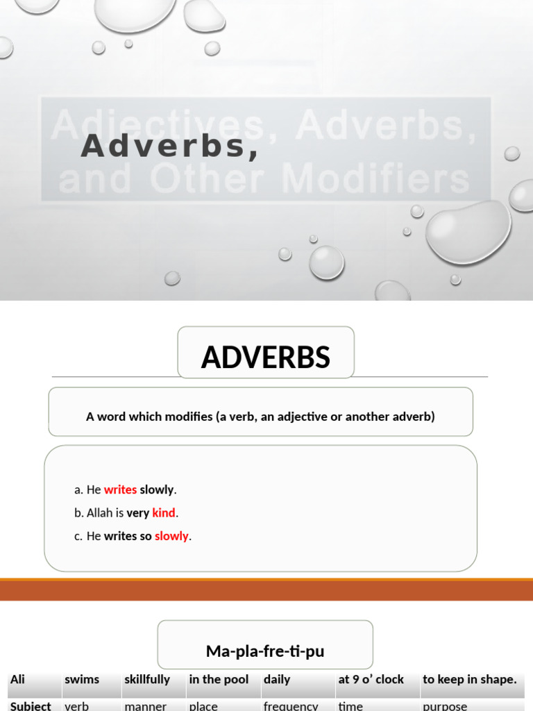 Adverbs, Misplaced, Dangling and Squinting Modifiers | PDF | Adjective | Adverb