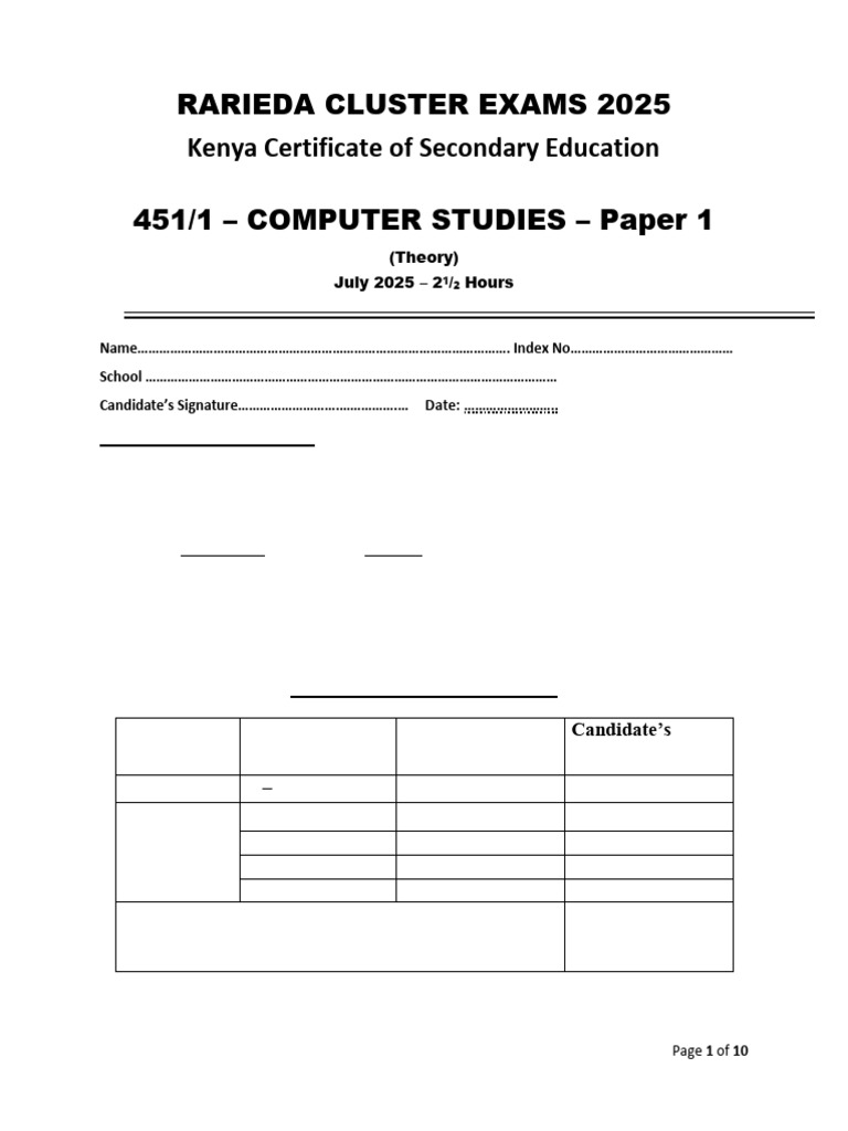 451 Computer Studies Paper 1 | PDF | Computing