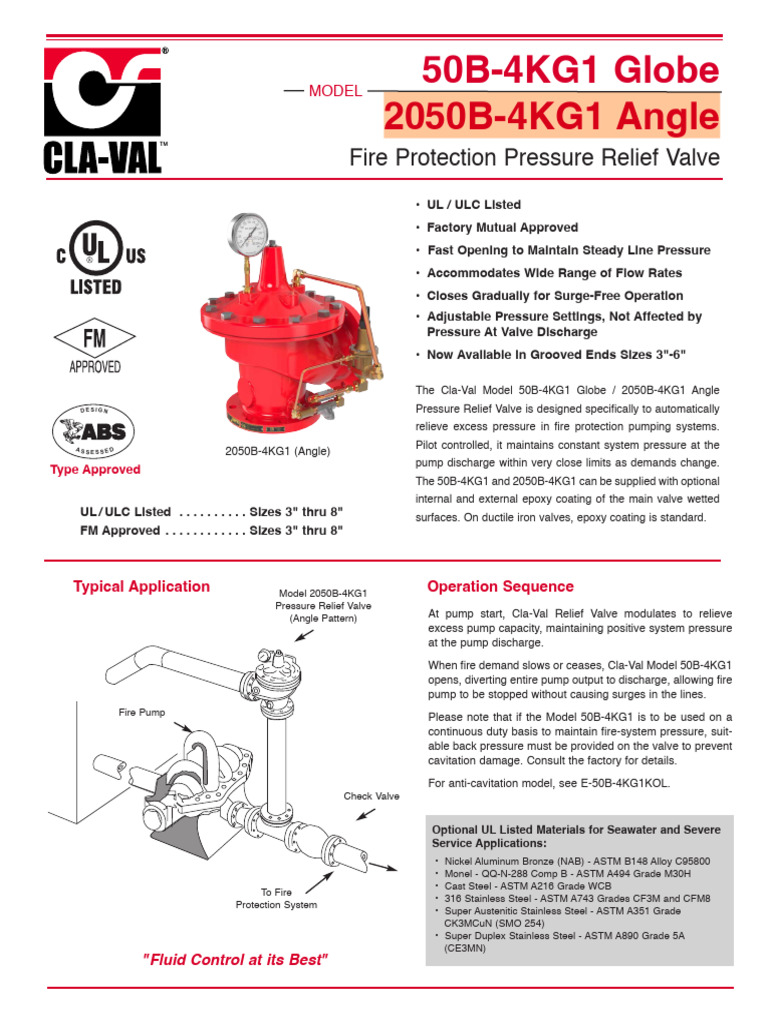 Pressure Relief Valve Data Sheet & Certificate (Cla-Val) | PDF | Valve ...