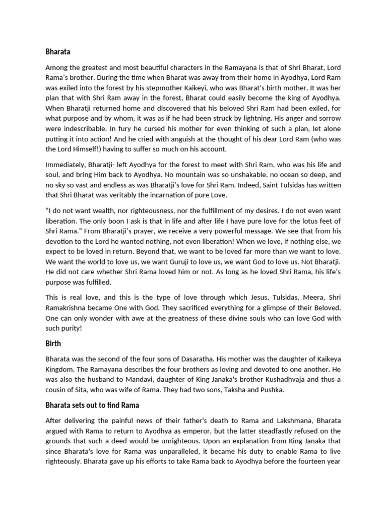 Bharat: Rama's Devoted Brother | PDF | Rama | Ramayana