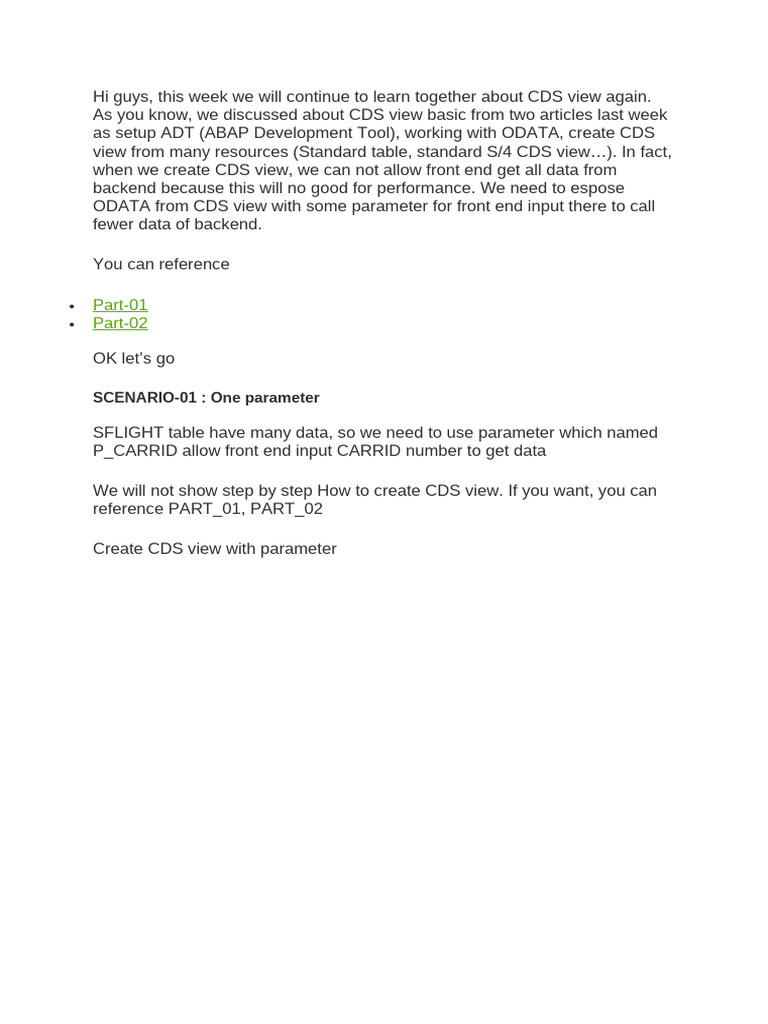 Create CDS View With Parameter | PDF
